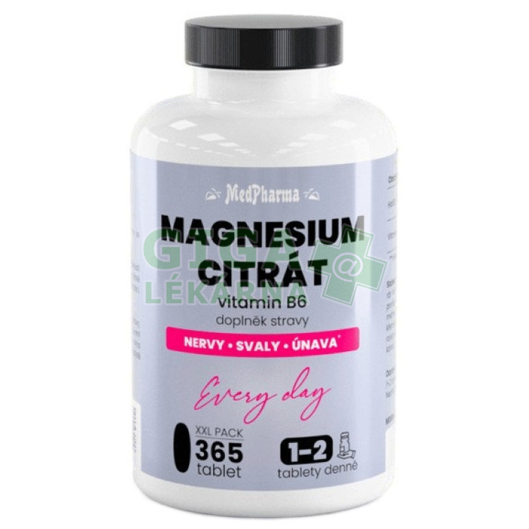 MedPharma Magnesium citrát+vitamin B6 365 tablet - GigaLékárna.cz