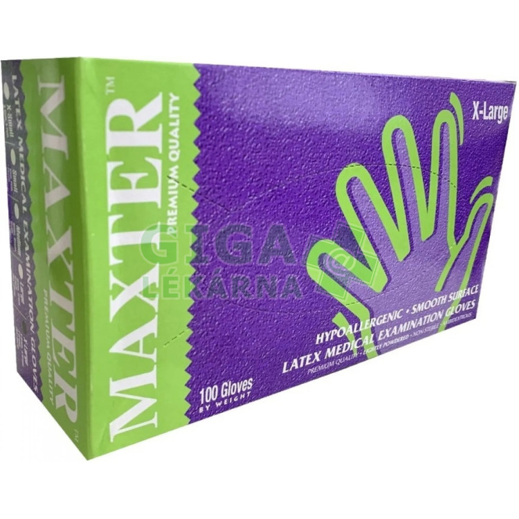 Rukavice latexové MAXTER pudrové vel.XL 100ks - GigaLékárna.cz